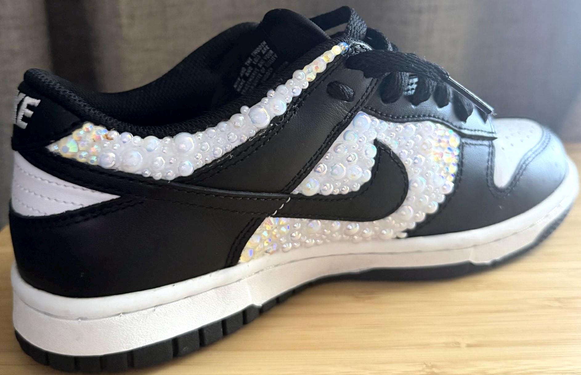 Custom Nike Dunk Low Pearl Crystal Sneakers | Rhinestone Nike Shoes ...