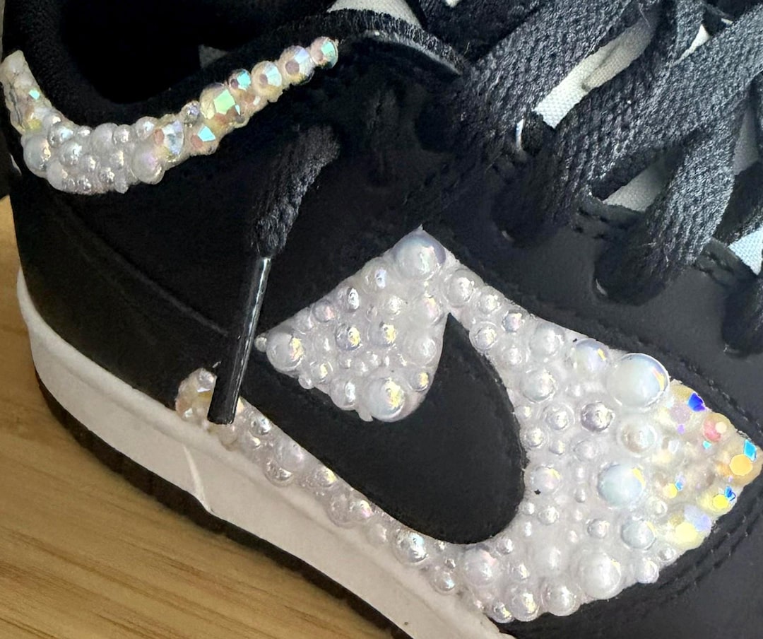 Custom Nike Dunk Low Pearl Crystal Sneakers | Rhinestone Nike Shoes ...