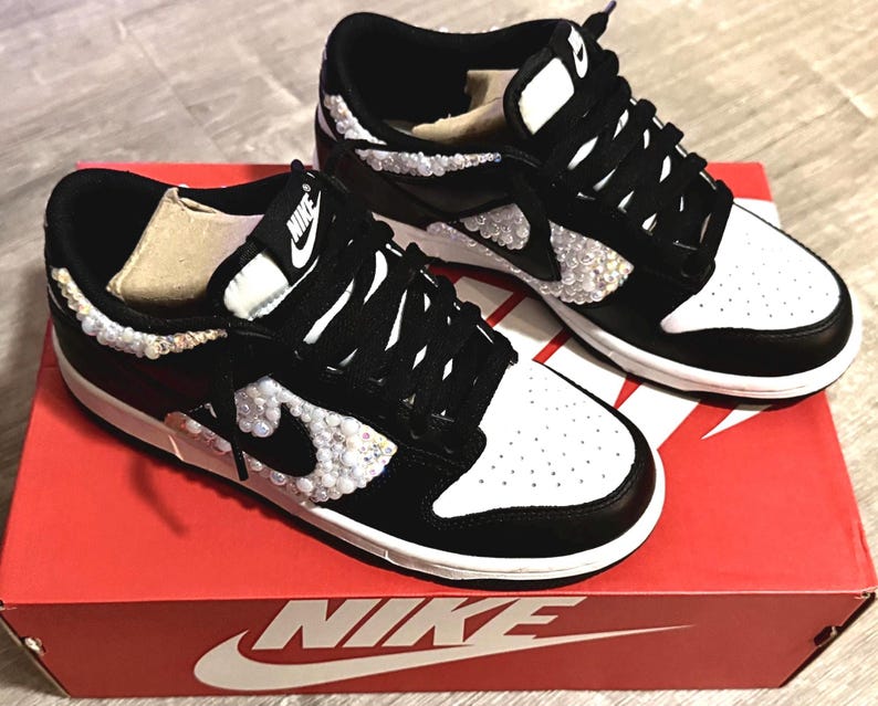 Custom Nike Dunk Low Pearl Crystal Sneakers | Rhinestone Nike Shoes ...