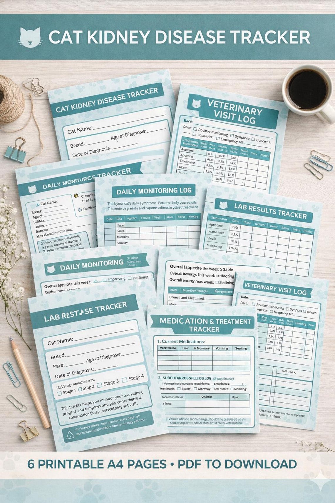 Cat Kidney Disease Tracker Printable | CKD Monitoring Journal | Cat ...