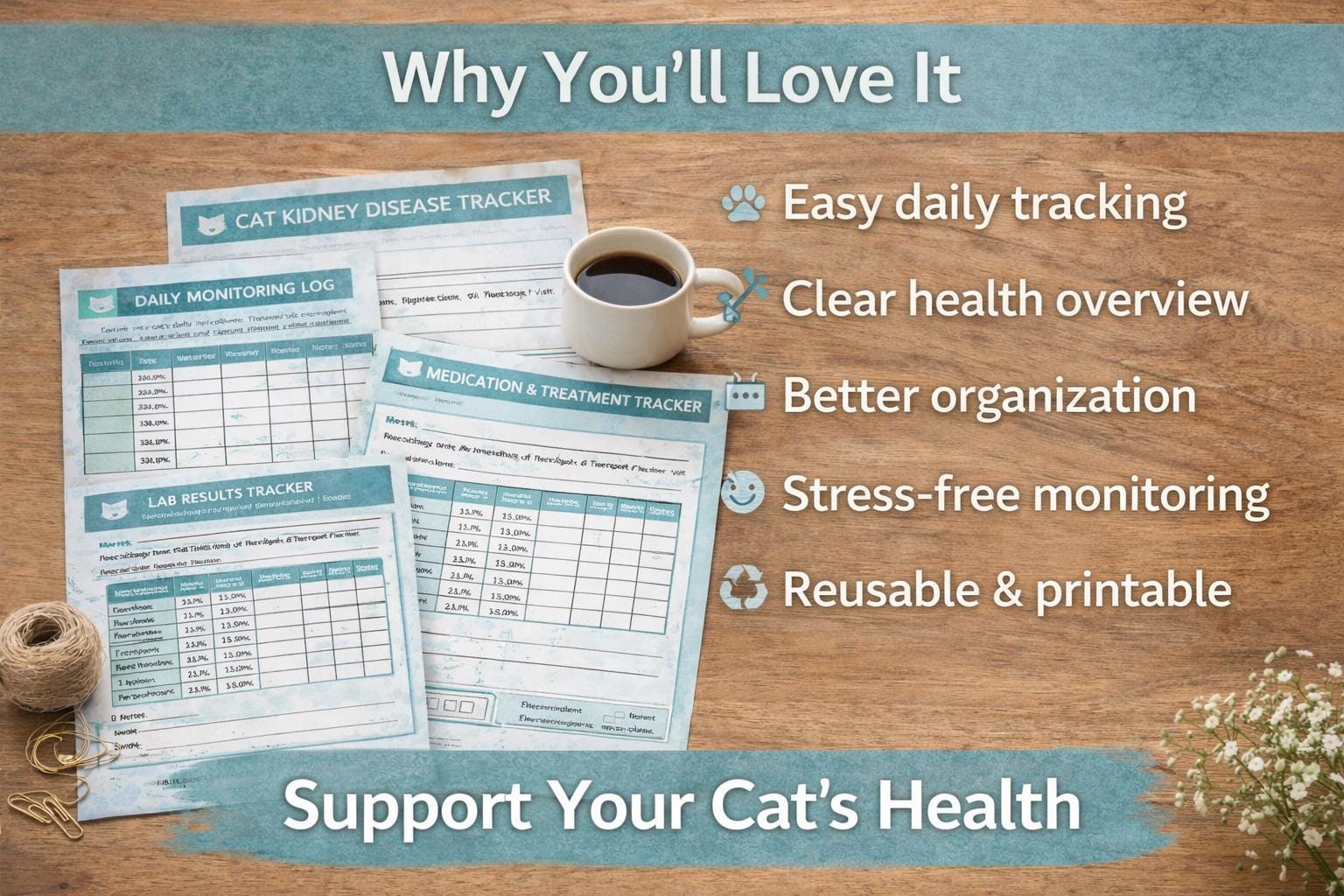 Cat Kidney Disease Tracker Printable | CKD Monitoring Journal | Cat ...