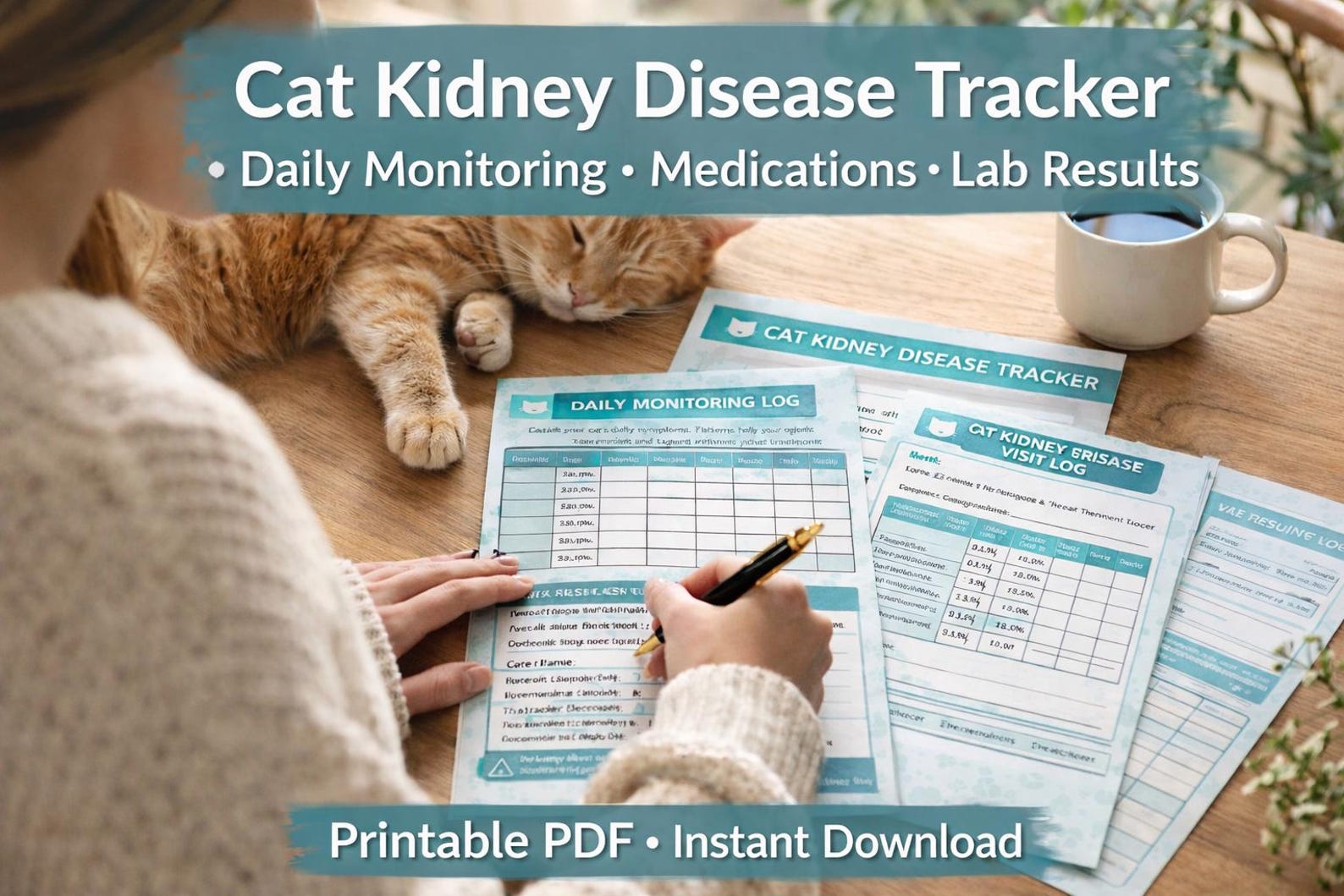 Cat Kidney Disease Tracker Printable | CKD Monitoring Journal | Cat ...