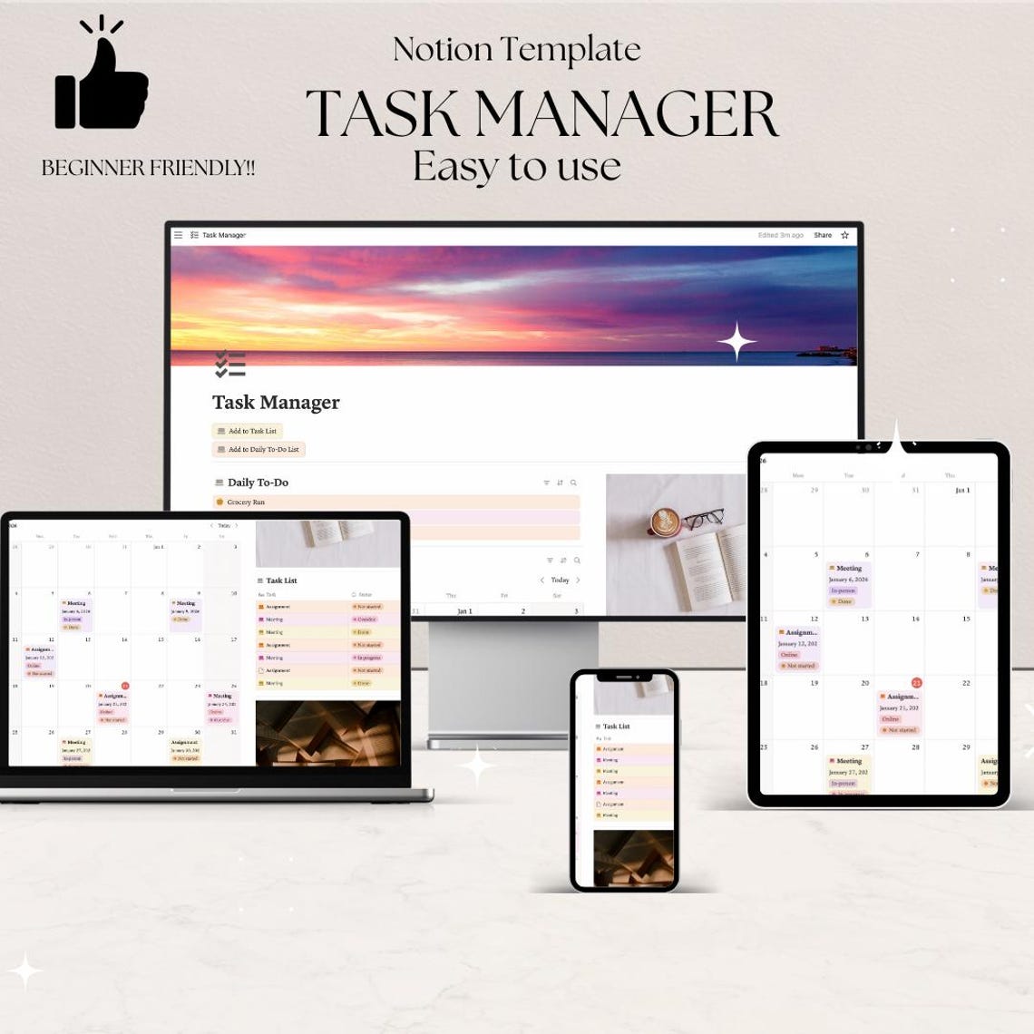 Notion Task Manager Template: Calendar & Status Tracking - Etsy