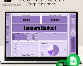 Monthly Budget Planner Spreadsheet Google Sheets Excel Purple Budget ...