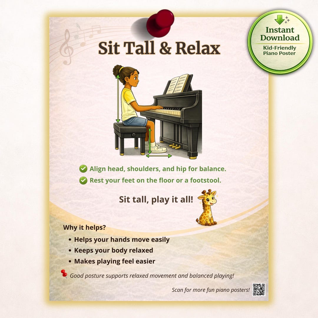 Piano Posture Poster for Kids | Sit Tall & Relax Piano Practice ...