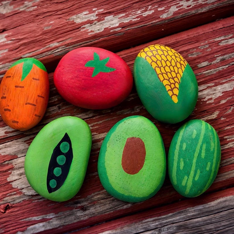 Painted Fruit on Rocks - Etsy