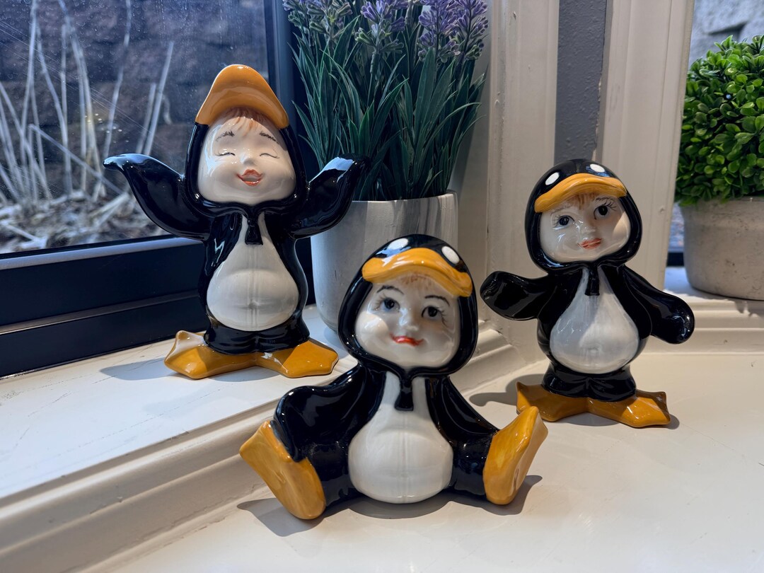 Vintage Ceramic Penguins Set of 3 Anthropomorphic Penguin Figurines ...