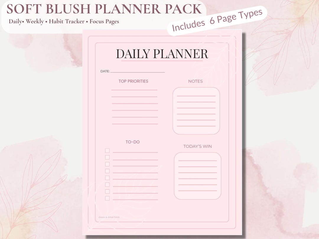 Soft Blush Digital Planner Pack | Printable Pink Organizer | Daily ...