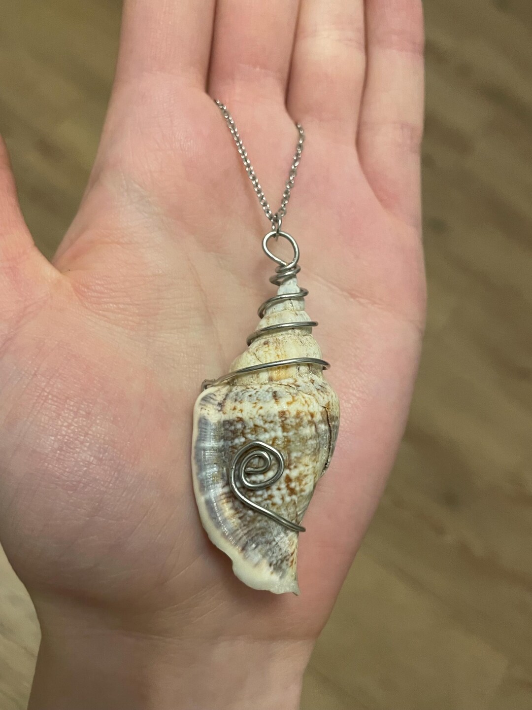 Handmade Wire Natural Shell Pendant Silver Chain Necklace, Whimsical ...