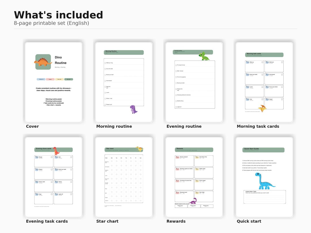 Dinosaur Kids Routine Chart Bundle | Visual Schedule, Reward System ...