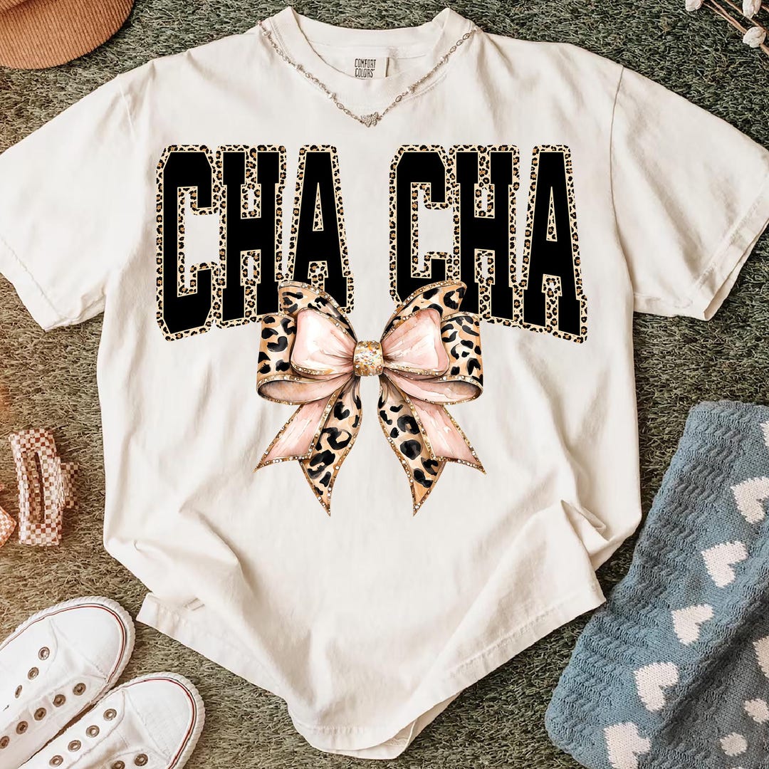 Cha Cha PNG Coquette Leopard Bow, Varsity Grandma Shirt Design, Cha Cha ...