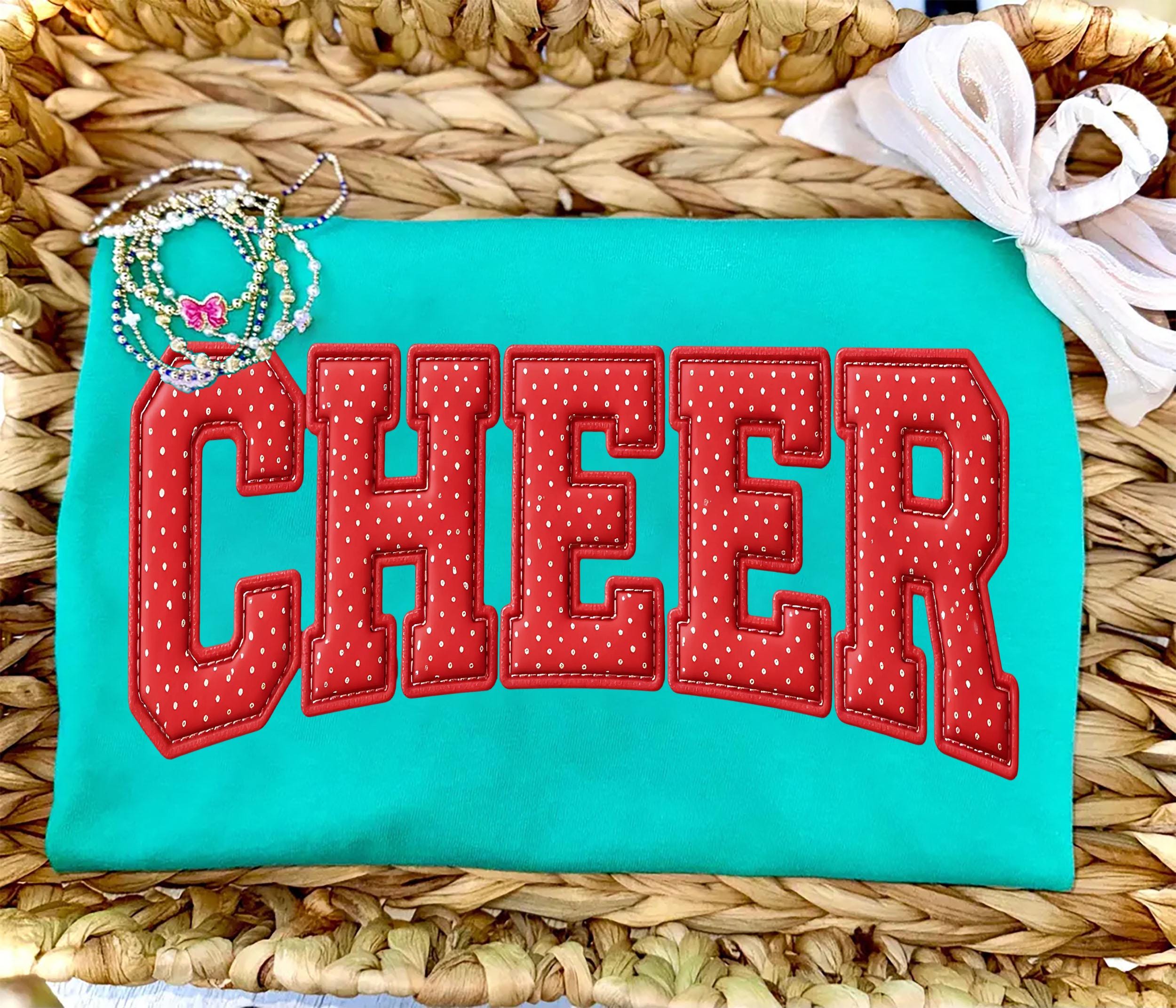 Polka Dot Cheer PNG, Cheer Shirt Design, Faux Embroidered Cheer, Cute ...