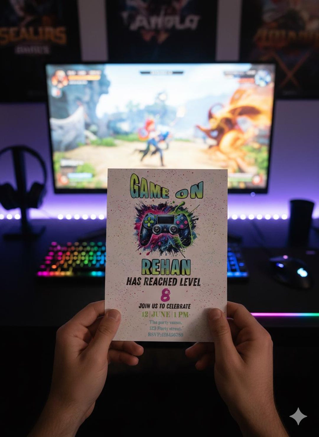 Gaming Birthday Invitation, Level up Party, Editable Template (digital ...