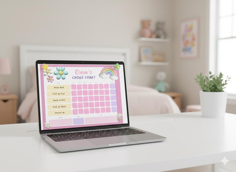 Pink Rainbow Kids Chore Chart PDF| Editable Weekly Task Tracker ...