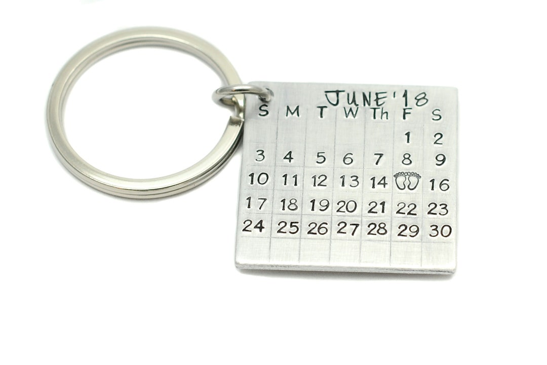 Calendar Keychain Personalized Keychain Hand Stamped Gift Save the Date ...