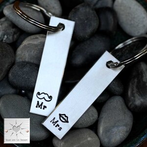 Personalized Keychains Mr and Mrs Key Chains Custom Hand Stamped Key ...