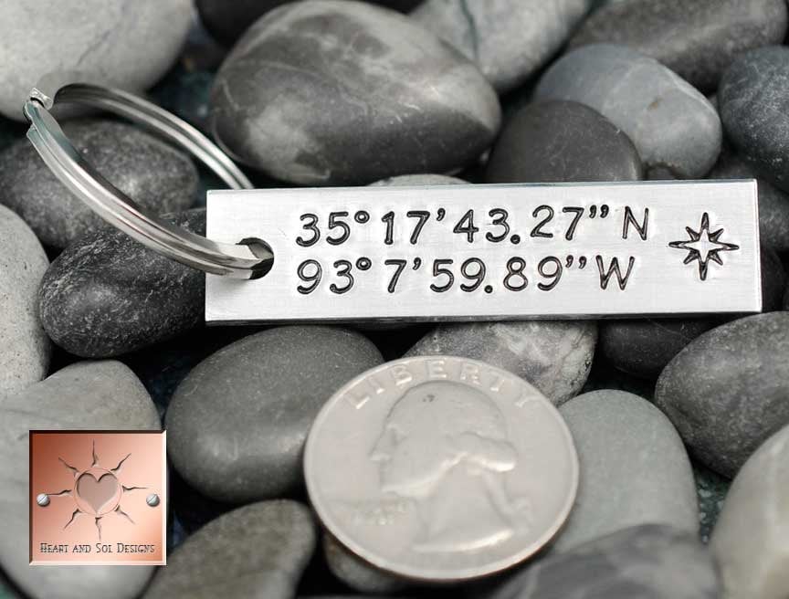 Custom Coordinates Keychain Latitude Longitude Key Chain - Etsy
