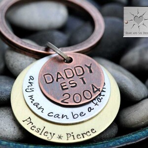 Handstamped Keychain New Dad Gift Custom Keychain for Dad A Daughters ...
