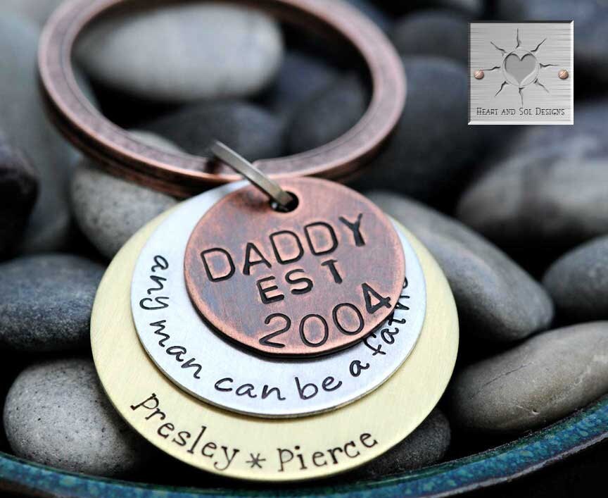 Handstamped Keychain New Dad Gift Custom Keychain for Dad - Etsy
