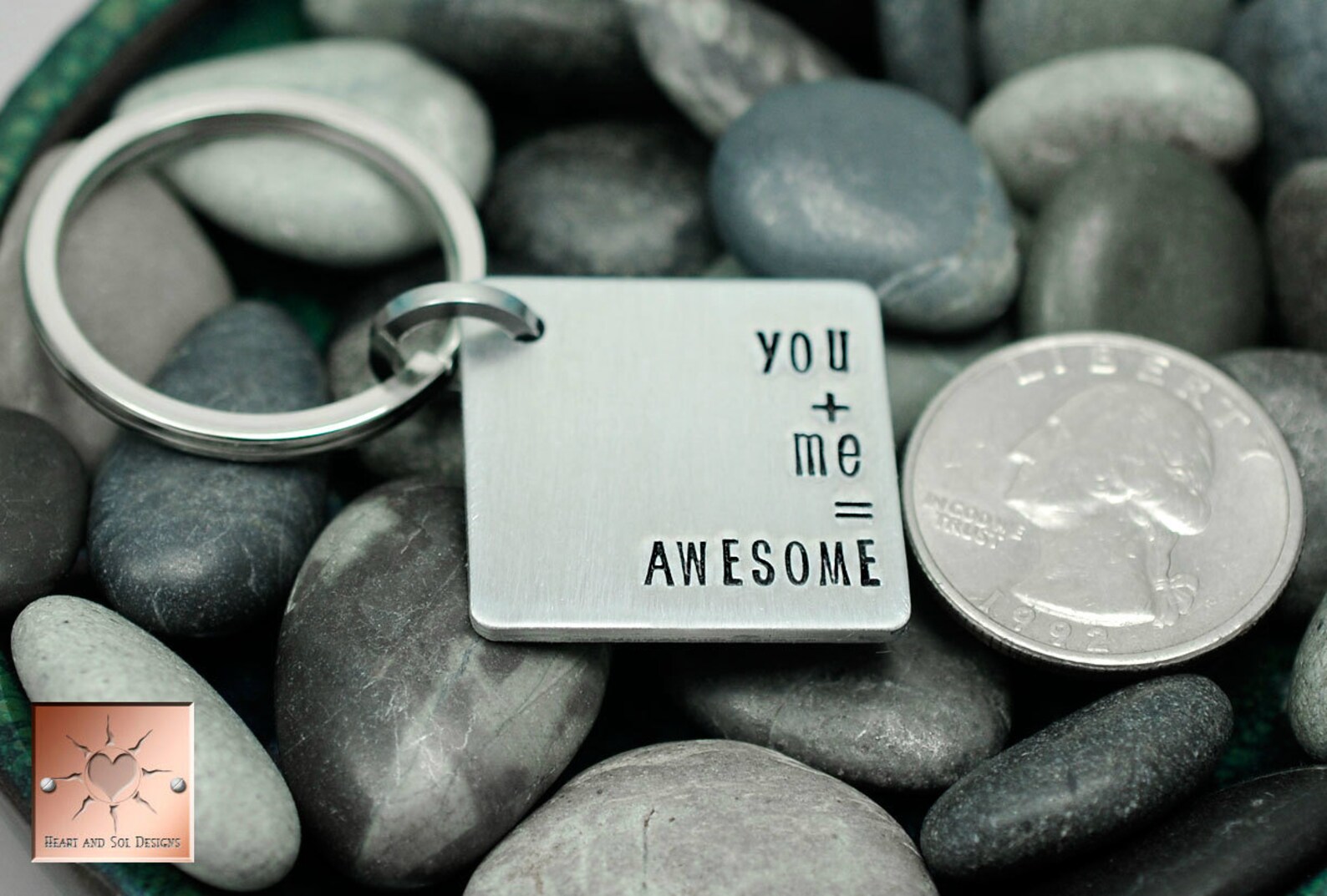 You Plus Me Equals Awesome Hand Stamped Keychain - Etsy