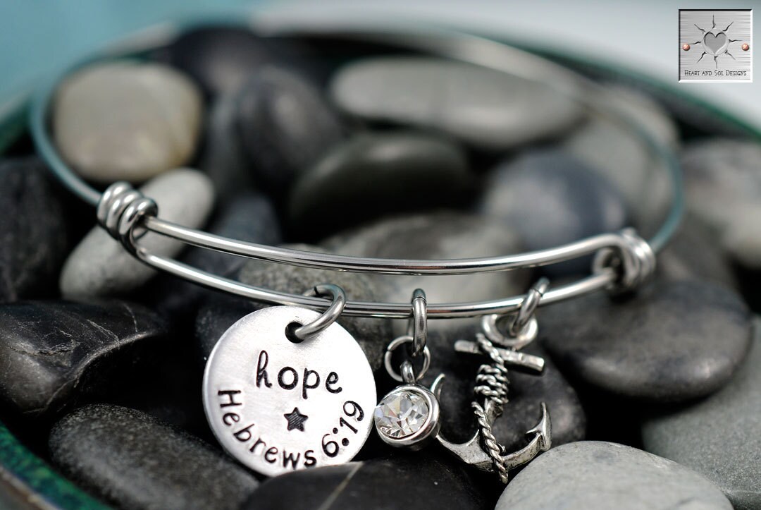 Expandable Wire Bangle Charm Bracelet Hand Stamped Jewelry Personalized ...