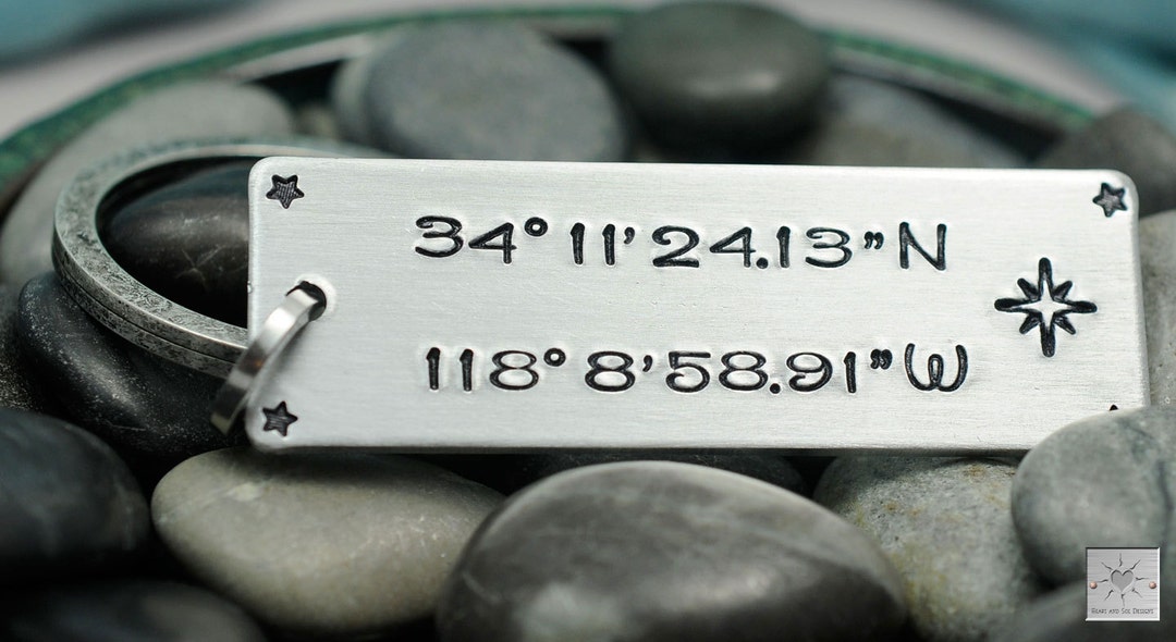 Latitude and Longitude Keychain Personalized Key Chain Custom GPS ...