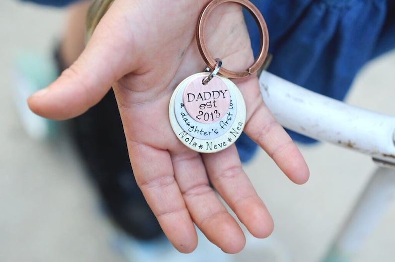 Handstamped Keychain New Dad Gift Custom Keychain for Dad | Etsy