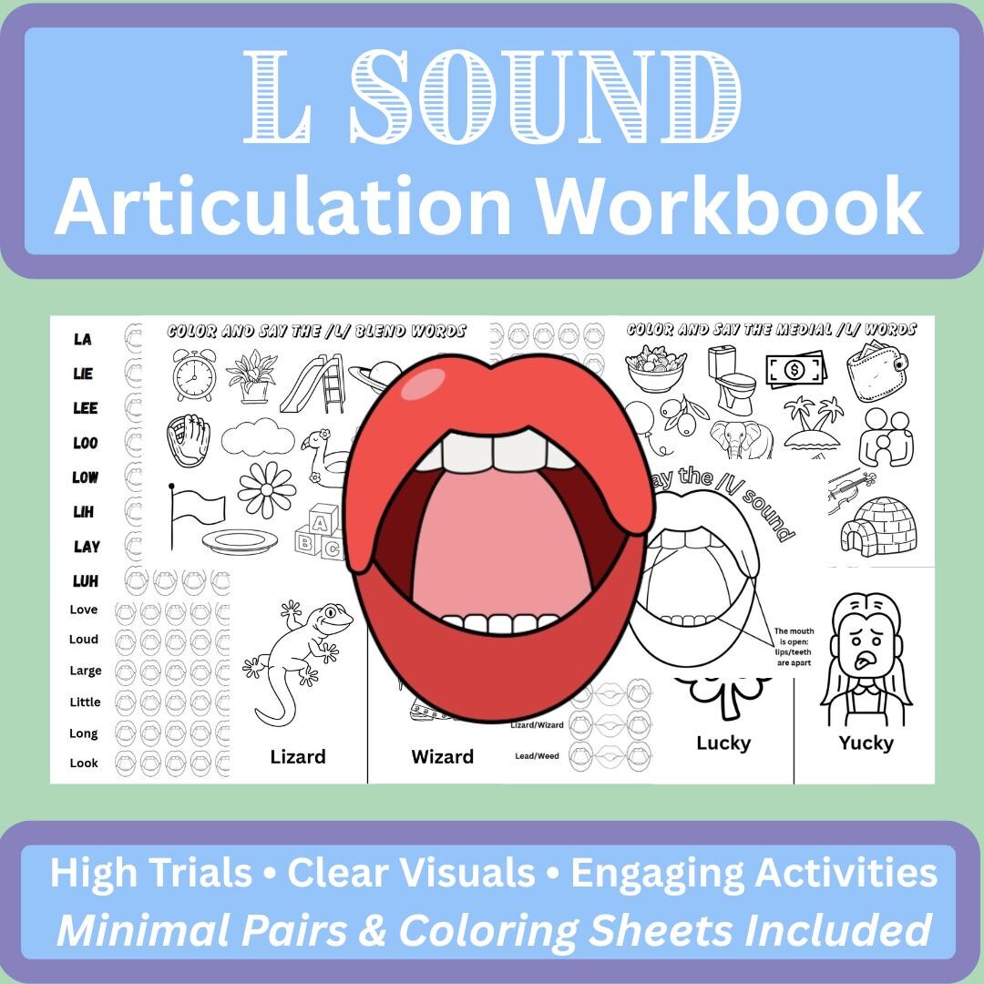 L Articulation Workbook | Initial, Medial, Final, Blends, Gliding ...