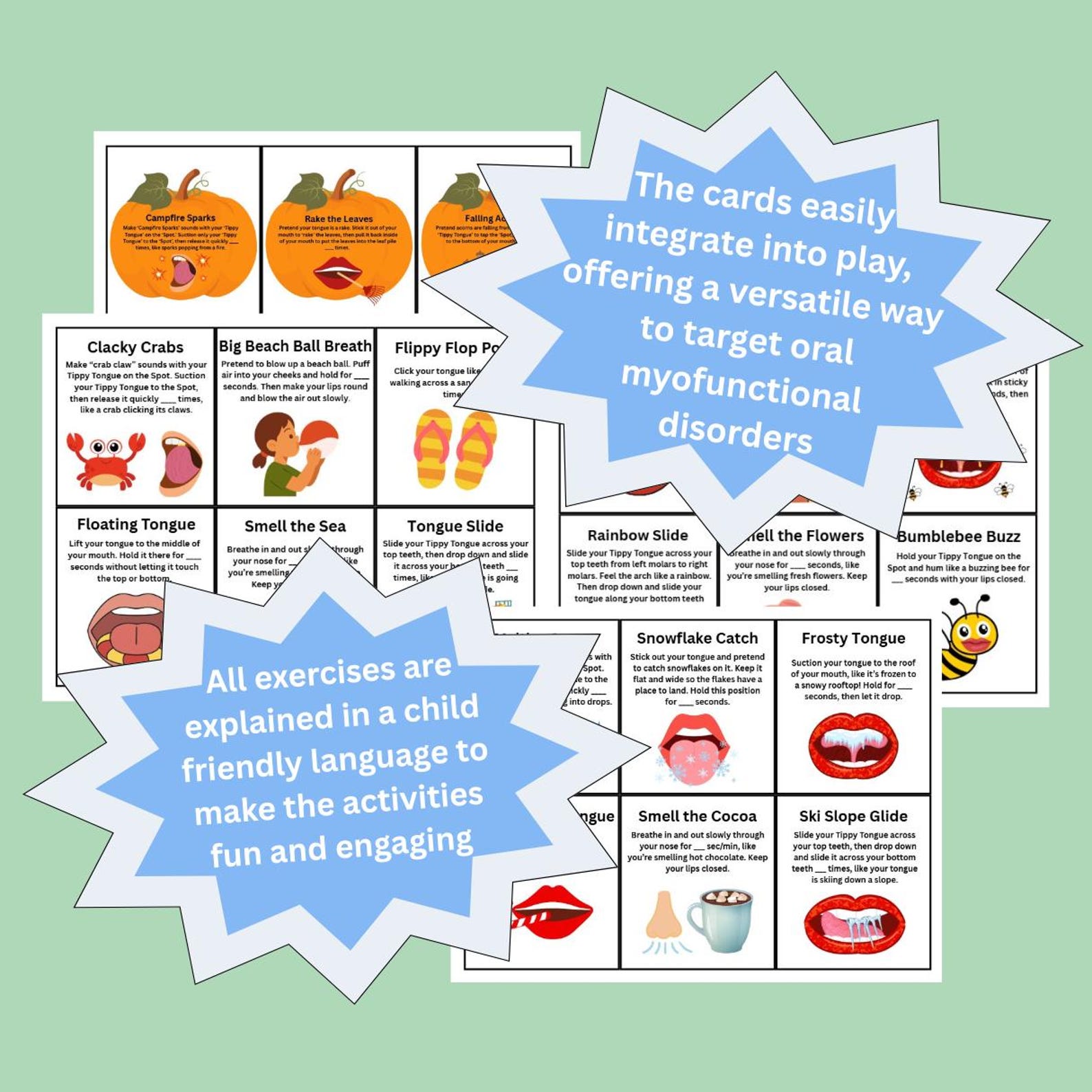 Oral Motor Exercise Cards | Myofunctional Therapy, Speech (digital ...