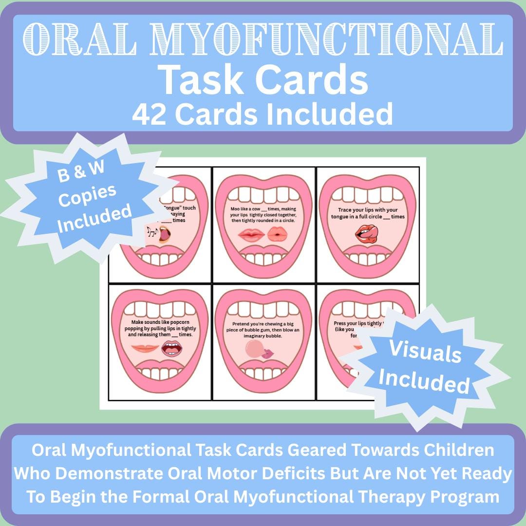 Oral Myofunctional Task Cards | Oral Motor Activities | Speech Therapy ...