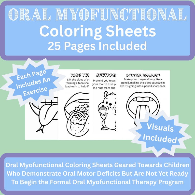 Oral Myofunctional Coloring Sheets | Play-based Oral Motor Activities ...