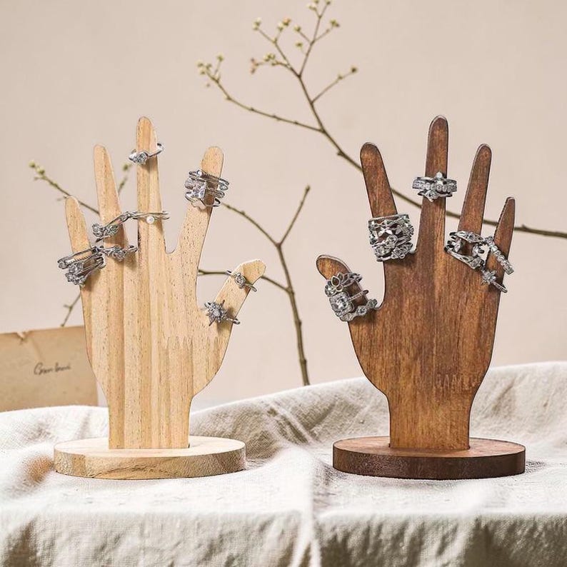 Wooden Hand Ring Holder – Jewelry Display Stand for Rings and ...