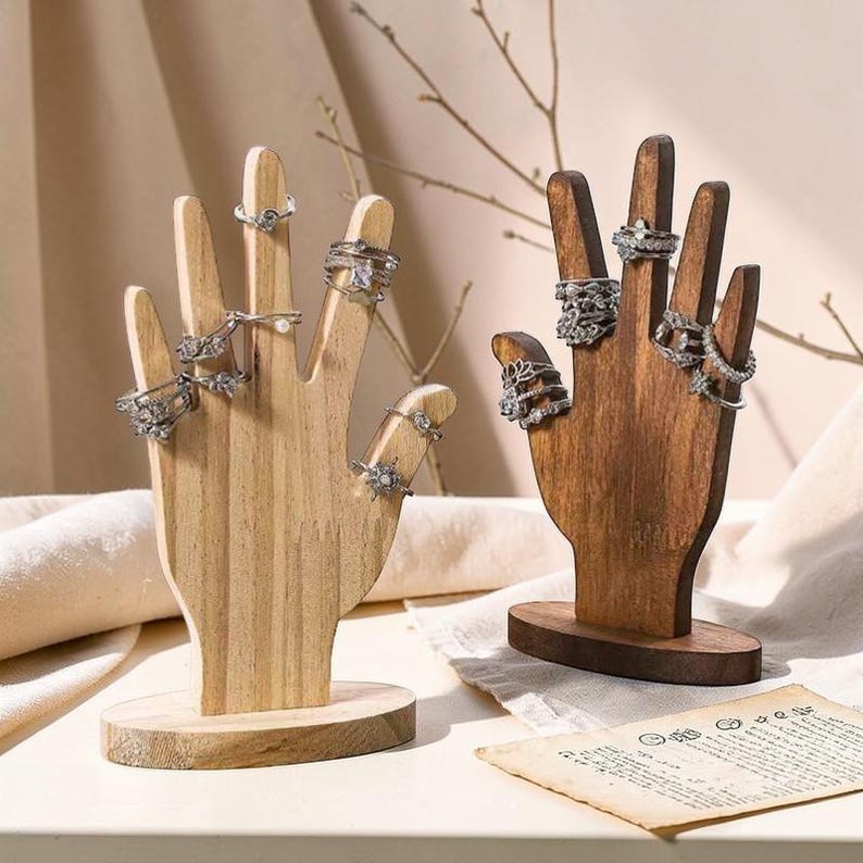 Wooden Hand Ring Holder – Jewelry Display Stand for Rings and ...