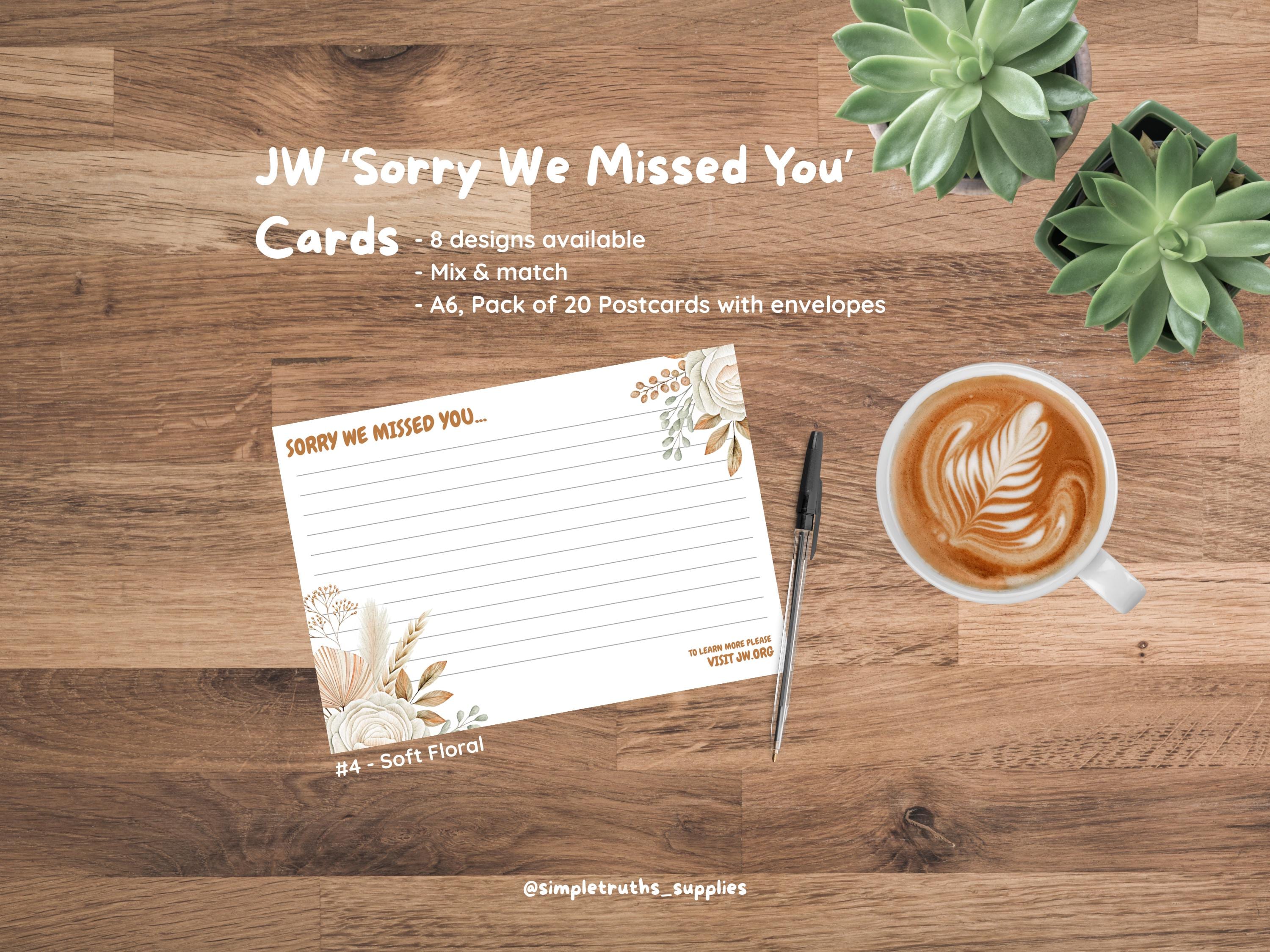 JW 'sorry We Missed You' Cards | 8 Design, Pack of 20 With Envelopes ...