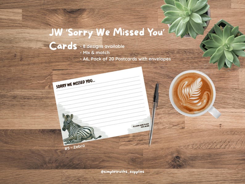 JW 'sorry We Missed You' Cards | 8 Design, Pack of 20 With Envelopes ...