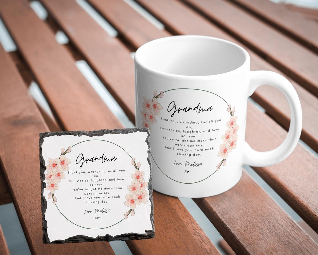 Custom Mug and Slate Coaster Gift Set | Personalised Text for Grandma ...