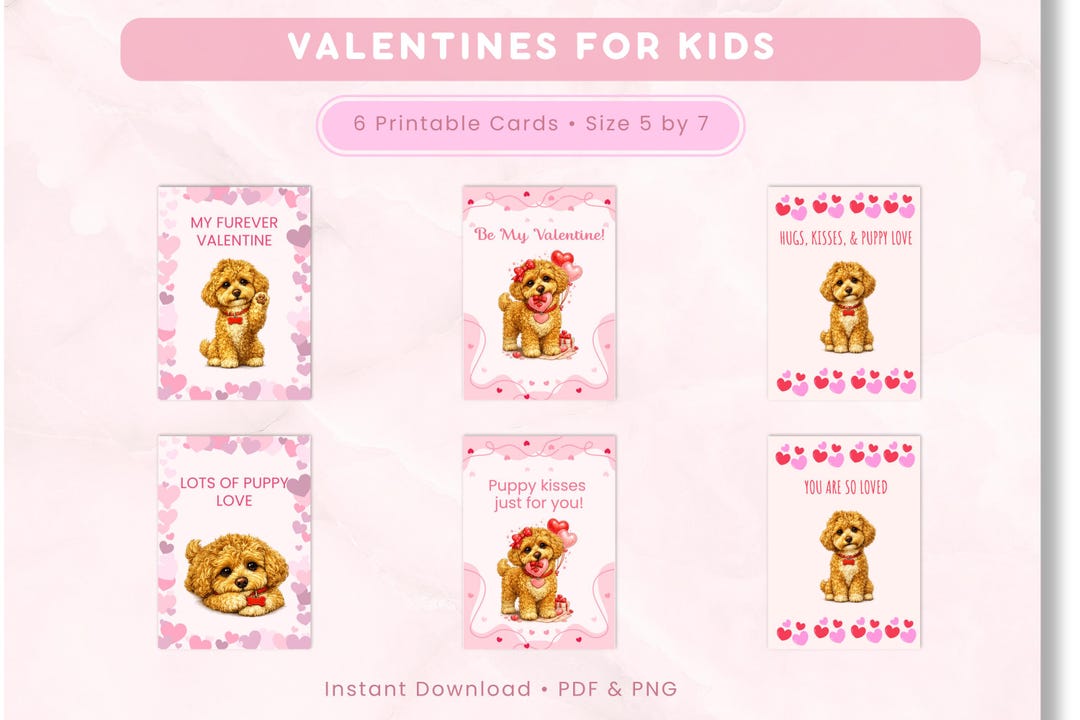 Valentines for Kids Printable, Puppy Cavapoo Valentine Cards, Cute Dog ...