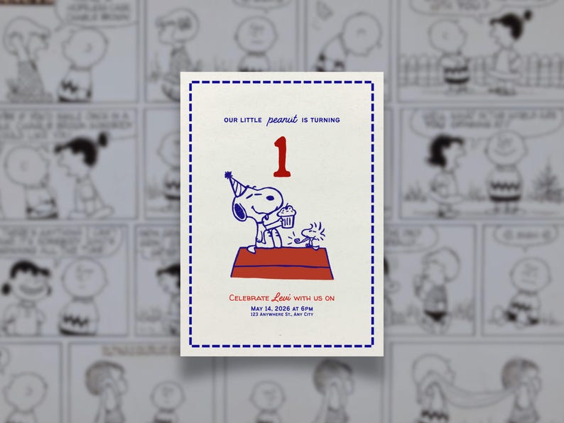 Hand-drawn Snoopy Birthday Invitation Template - Etsy