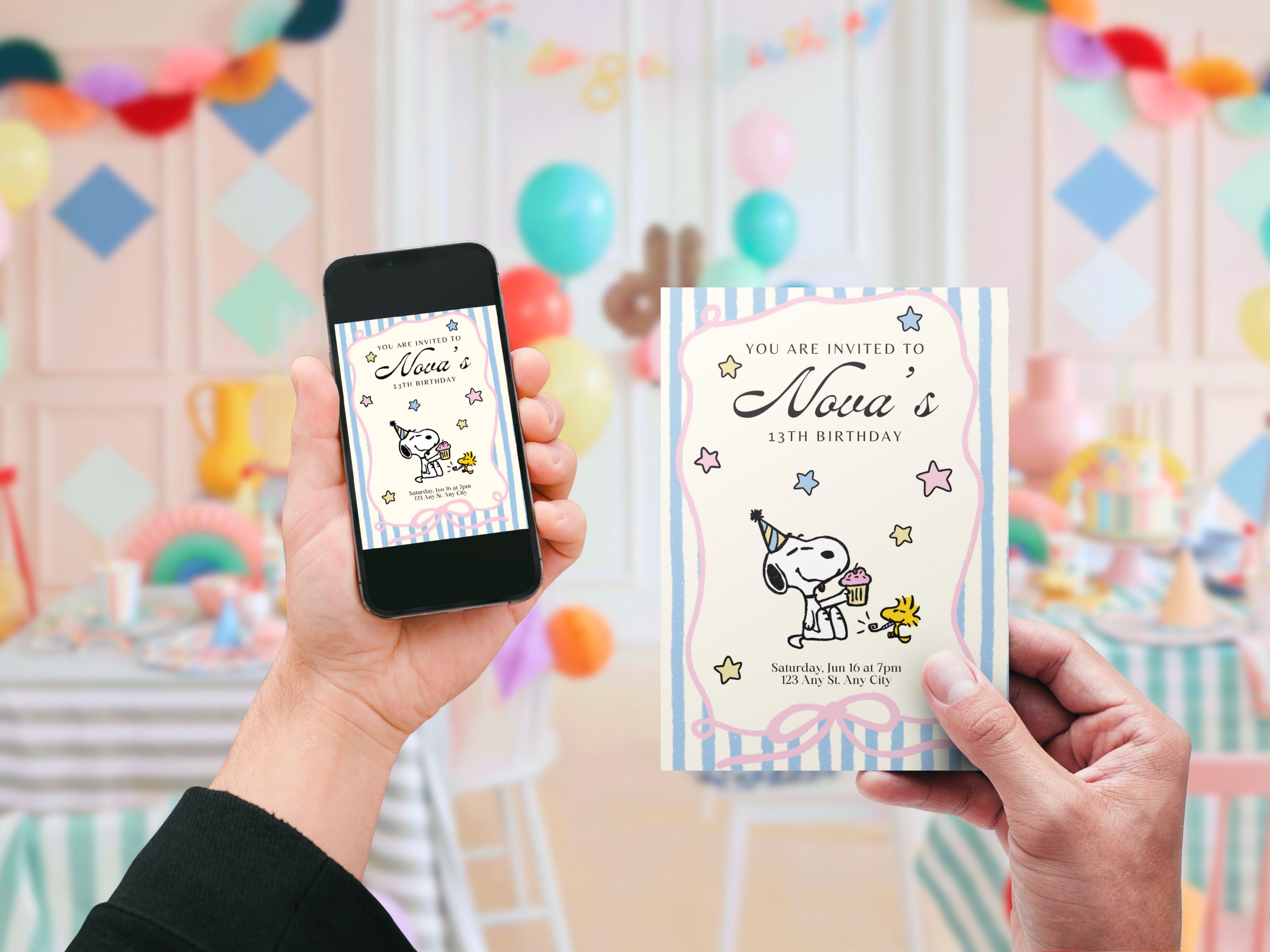 Hand-drawn Snoopy Birthday Invitation Template - Etsy