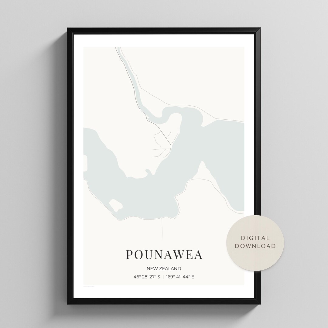 Pounawea New Zealand New Zealand Map | Minimalist Town Map | NZ Wall ...