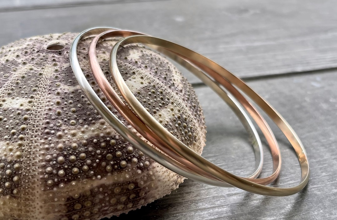 Minimalist Gold, Silver, and Copper Bangle Set of 3, 8 Gauge Half-round - Etsy