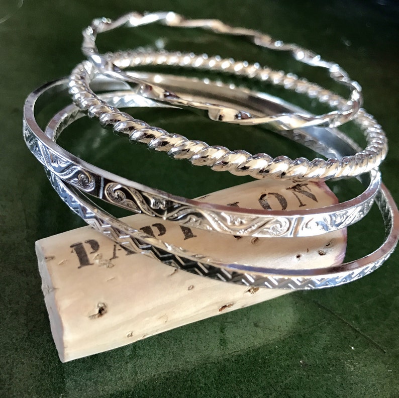 Sterling Silver Bangle Set 4 Patterned Bangles Custom | Etsy