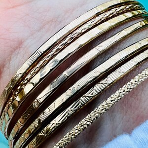 Gold Thin Bangle Stack, Set of 7, Singles Available - 12 Gauge, 2mm - Etsy