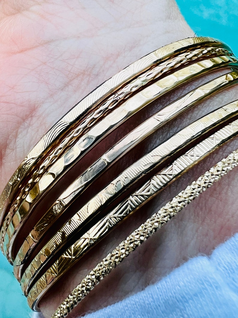 Gold Thin Bangle Stack, Set of 7, Singles Available - 12 Gauge, 2mm - Etsy