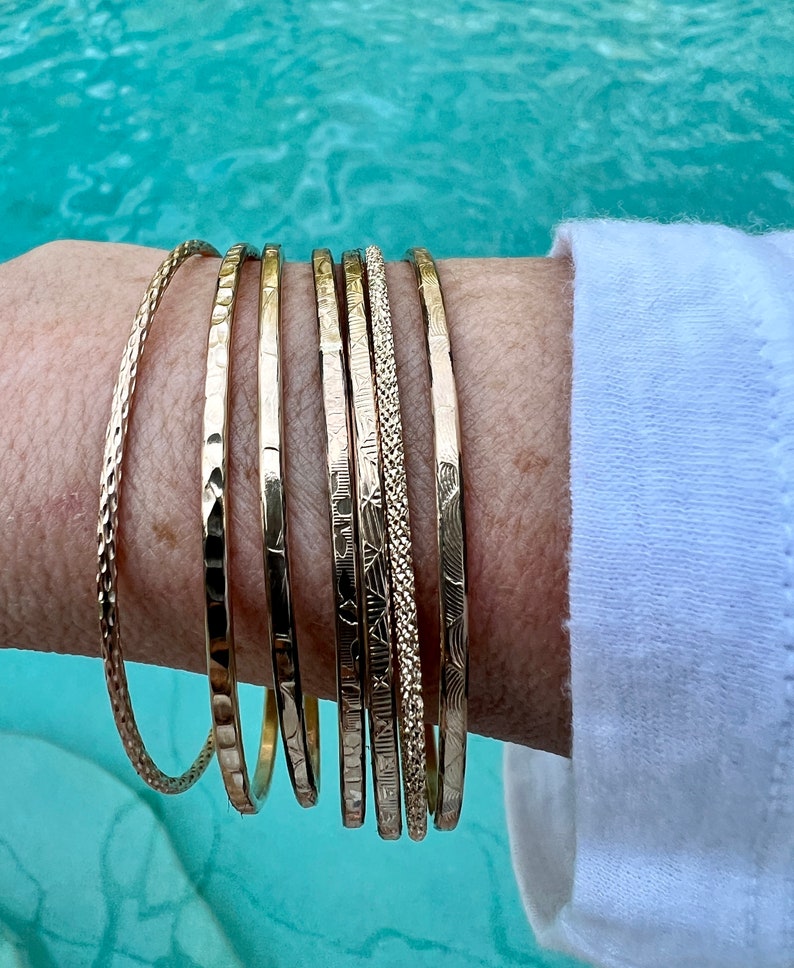 Gold Thin Bangle Stack, Set of 7, Singles Available - 12 Gauge, 2mm - Etsy