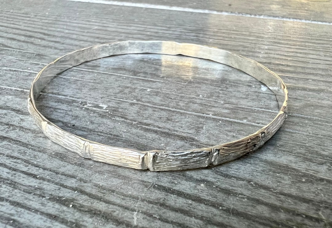 Sterling Silver Bangle, Wood Bamboo 3D Pattern - Etsy