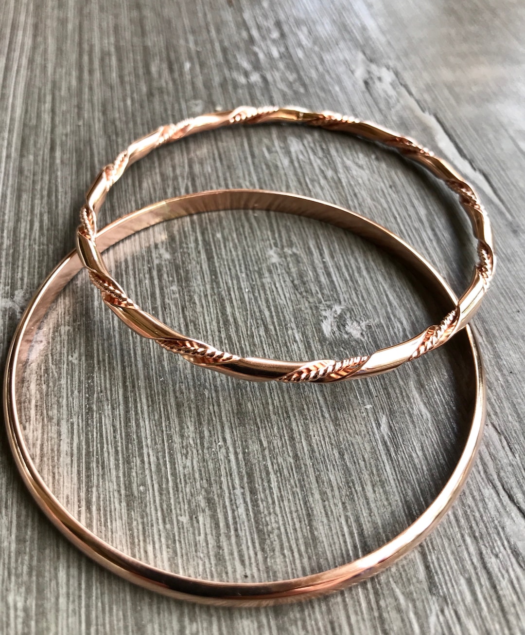 Rose Gold Bangle Set, Twist and Half Round - Etsy