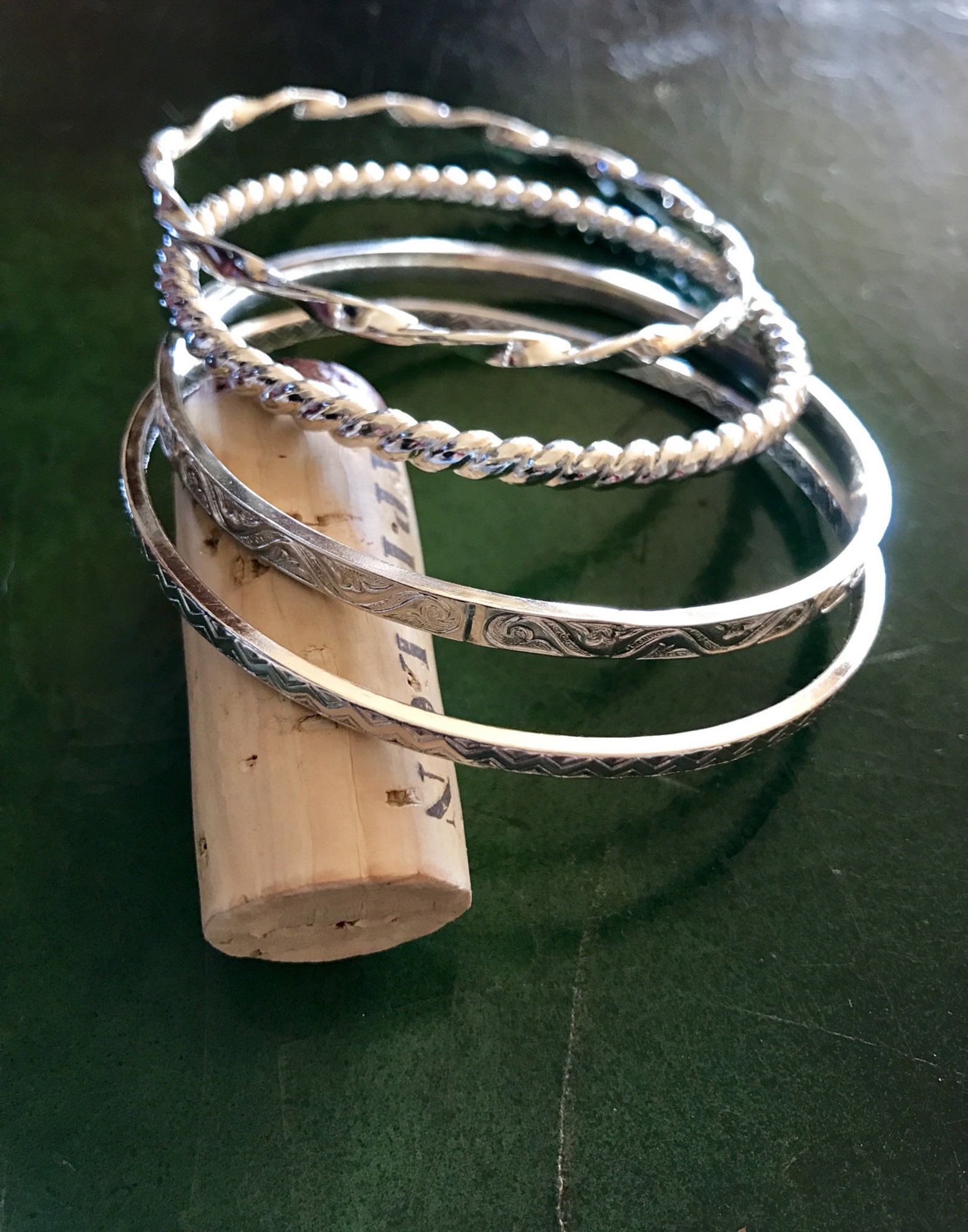 Sterling Silver Bangle Set - 4 Patterned Bangles - Etsy