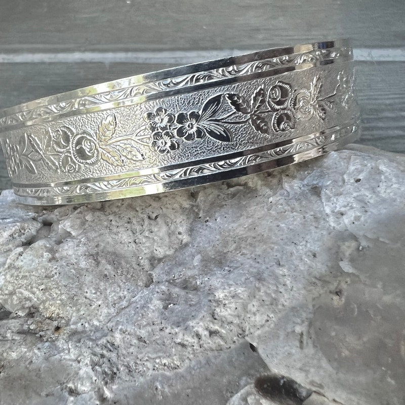 Wide Silver Bangle - Etsy