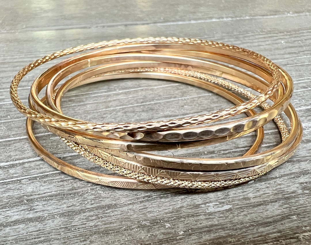 Gold Thin Bangle Stack, Set of 7, Singles Available - 12 Gauge, 2mm - Etsy